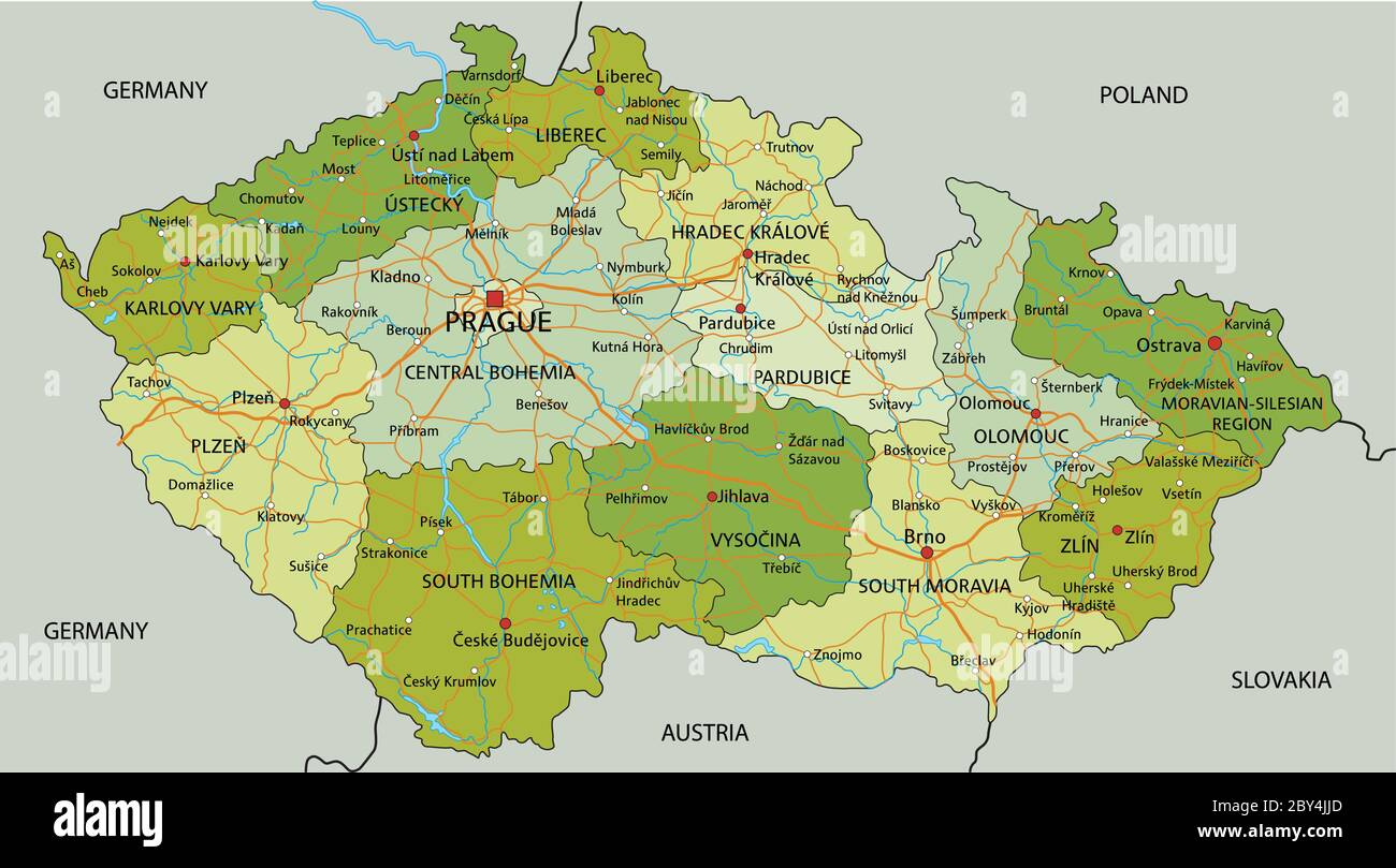 Highly detailed editable political map with separated layers. Czech ...