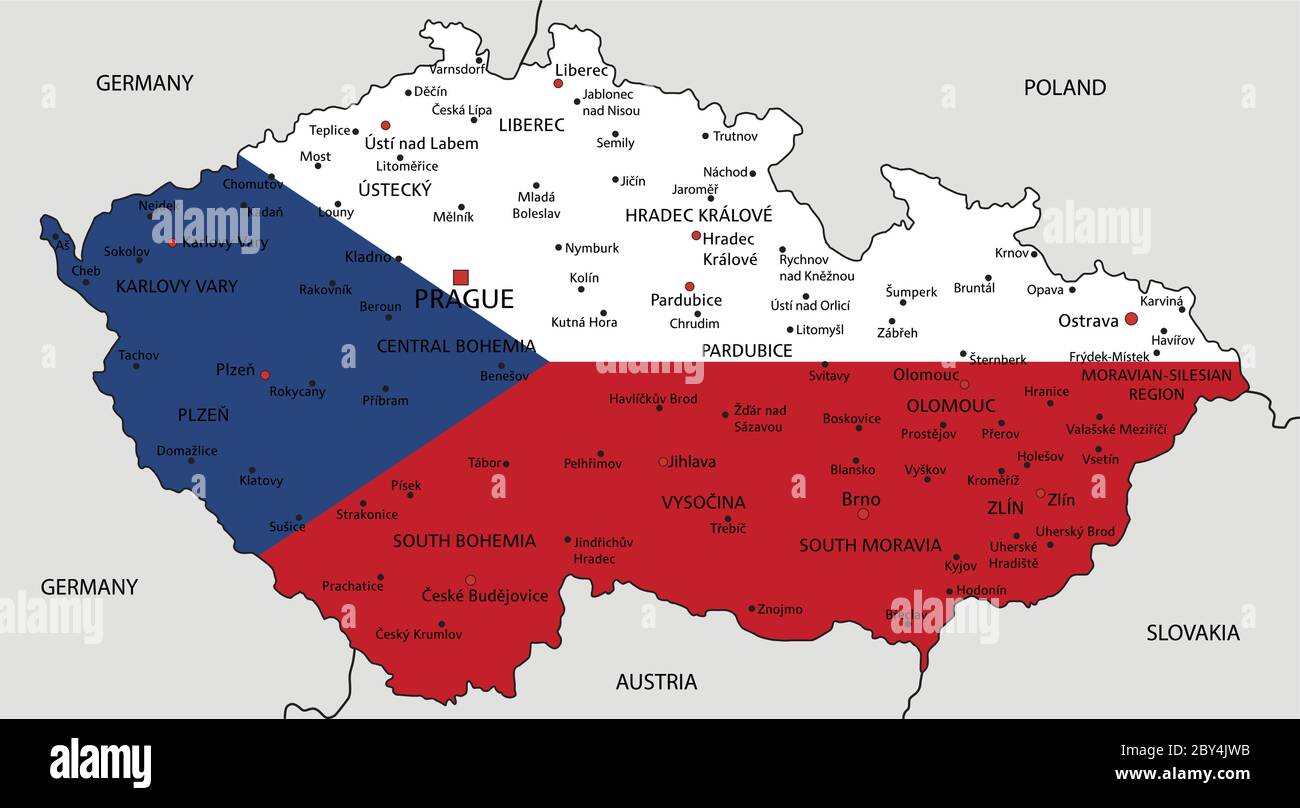 Czech Republic highly detailed political map with national flag ...