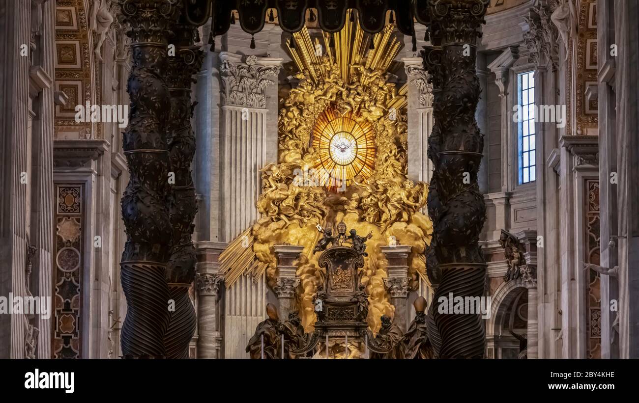 A view towards the altar and papal chair in St Peter's Basilica ...