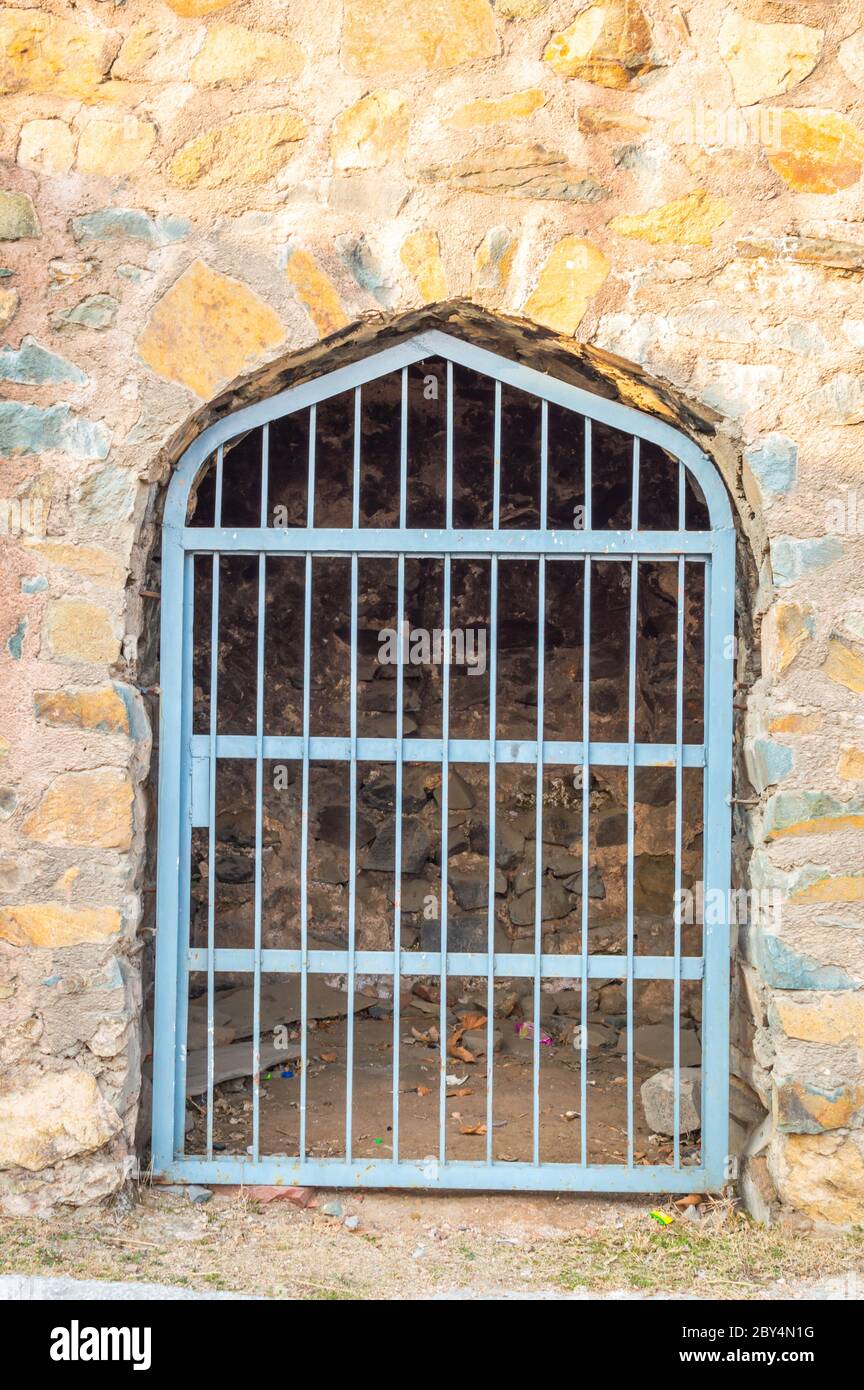 Iron grill door of an old Muslim fort in Srinagar, Kashmir Stock Photo ...