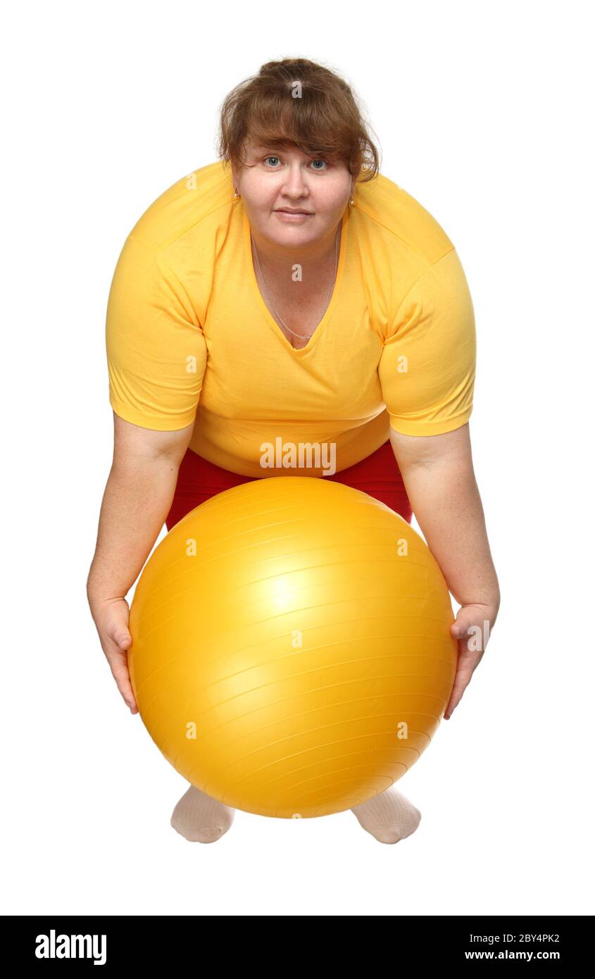 Woman red exercise ball Cut Out Stock Images & Pictures - Alamy
