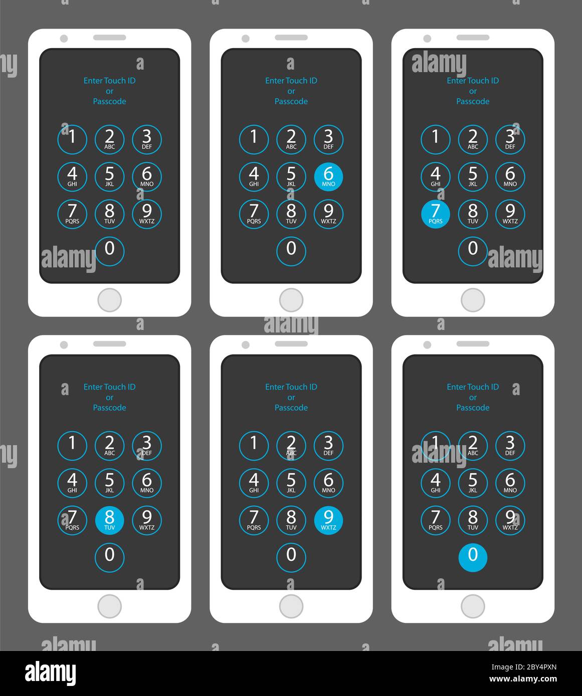 Smartphone Enter Touch ID or Passcode Six, Seven, Eight, Nine, Zero, Vector Illustration Stock ...