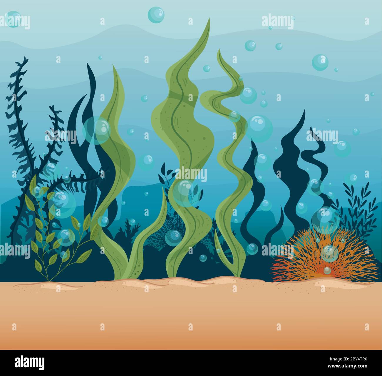 underwater background, undersea reef, ocean with marine algae scene ...