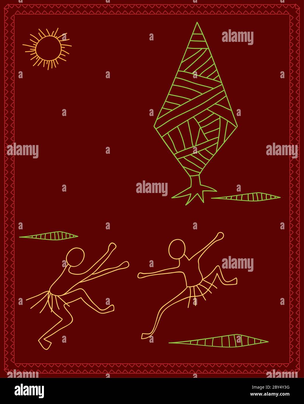 Folk Dancers Tribal Design, Motif, Wall Painting Vector Illustration ...