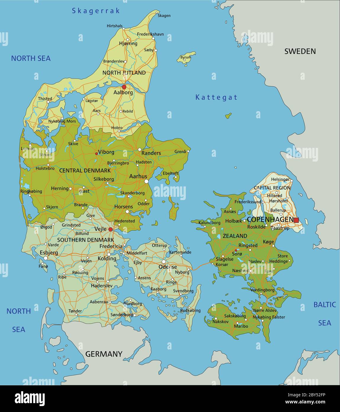 Highly detailed editable political map with separated layers. Denmark ...
