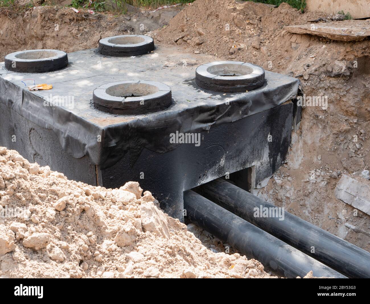 water distribution well. reconstruction of city utility sewage system ...