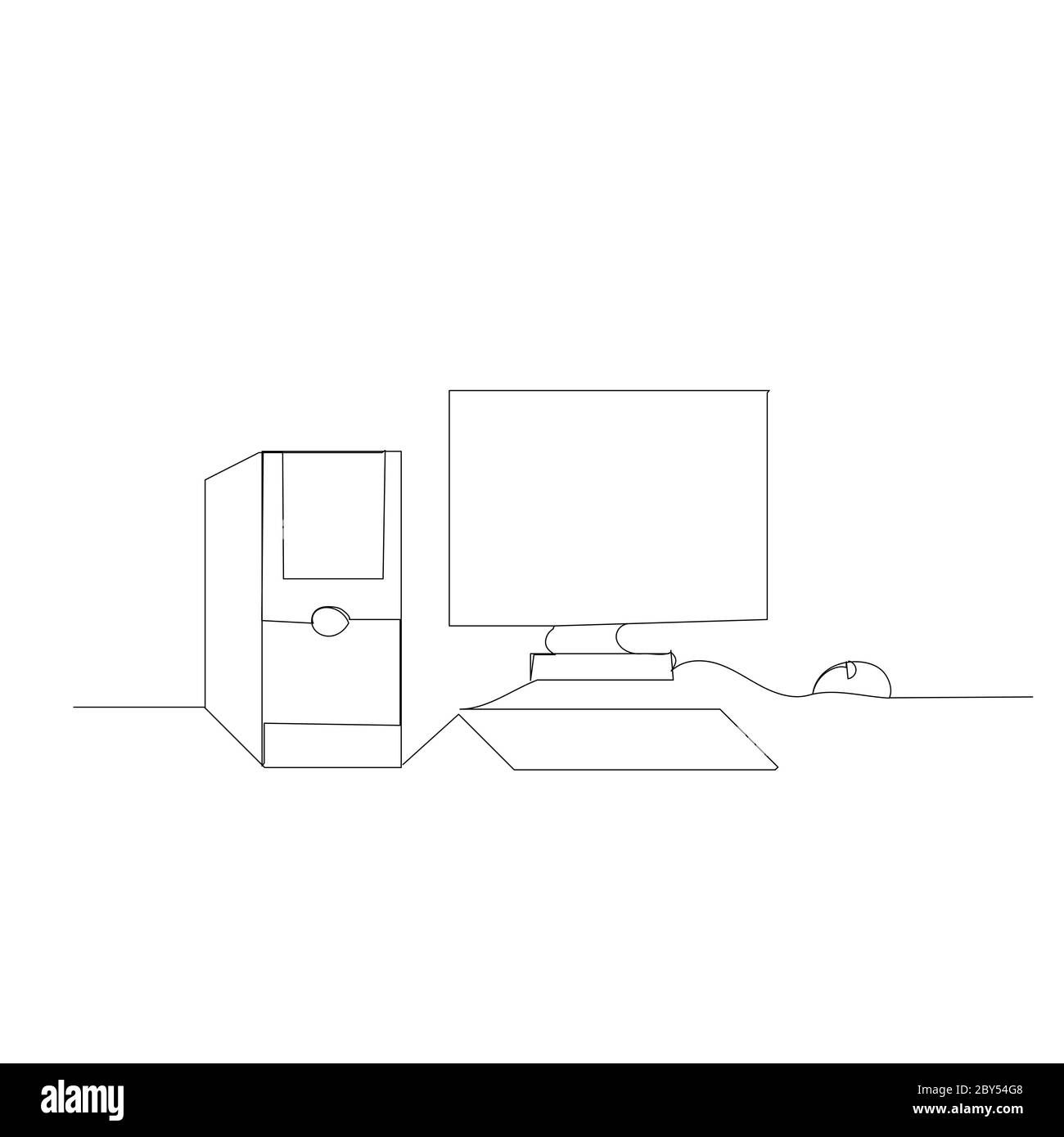 white background, continuous line drawing of a computer Stock Vector ...