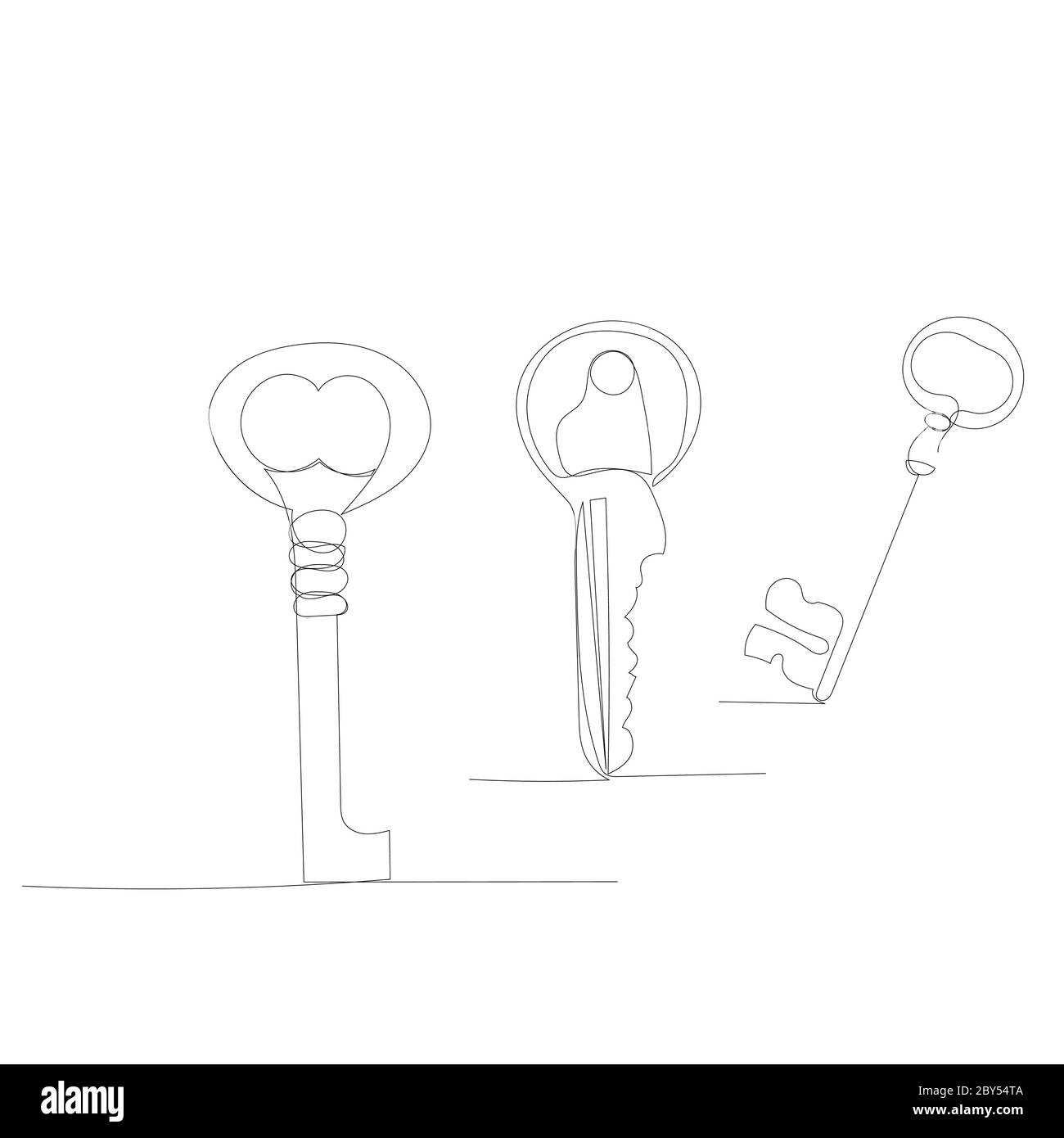 vector, on a white background, continuous line drawing of a key, sketch ...