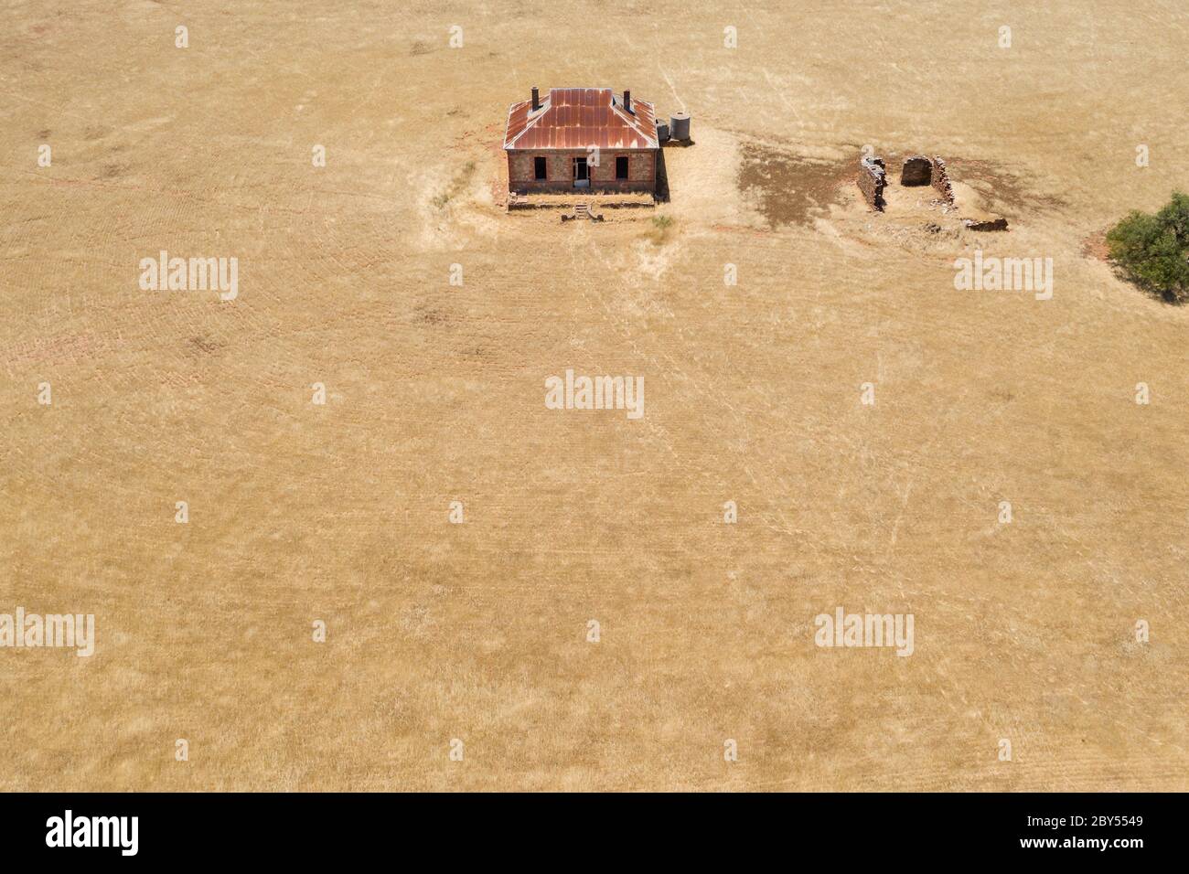 Aerial view with copy space of the abandoned iconic Burra homestead in ...