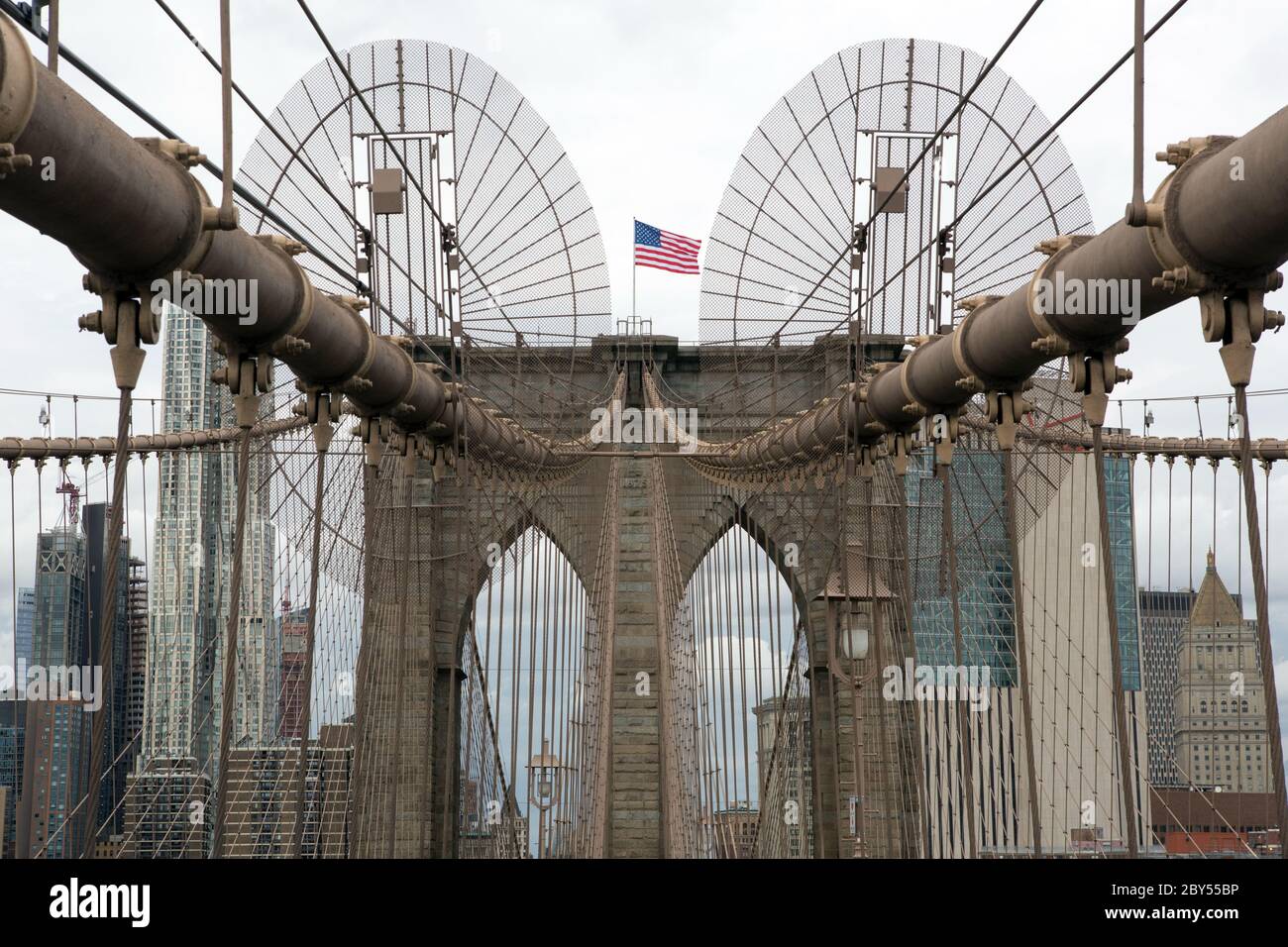 New York City buildings and Brooklyn bridge gate Stock Photo - Alamy