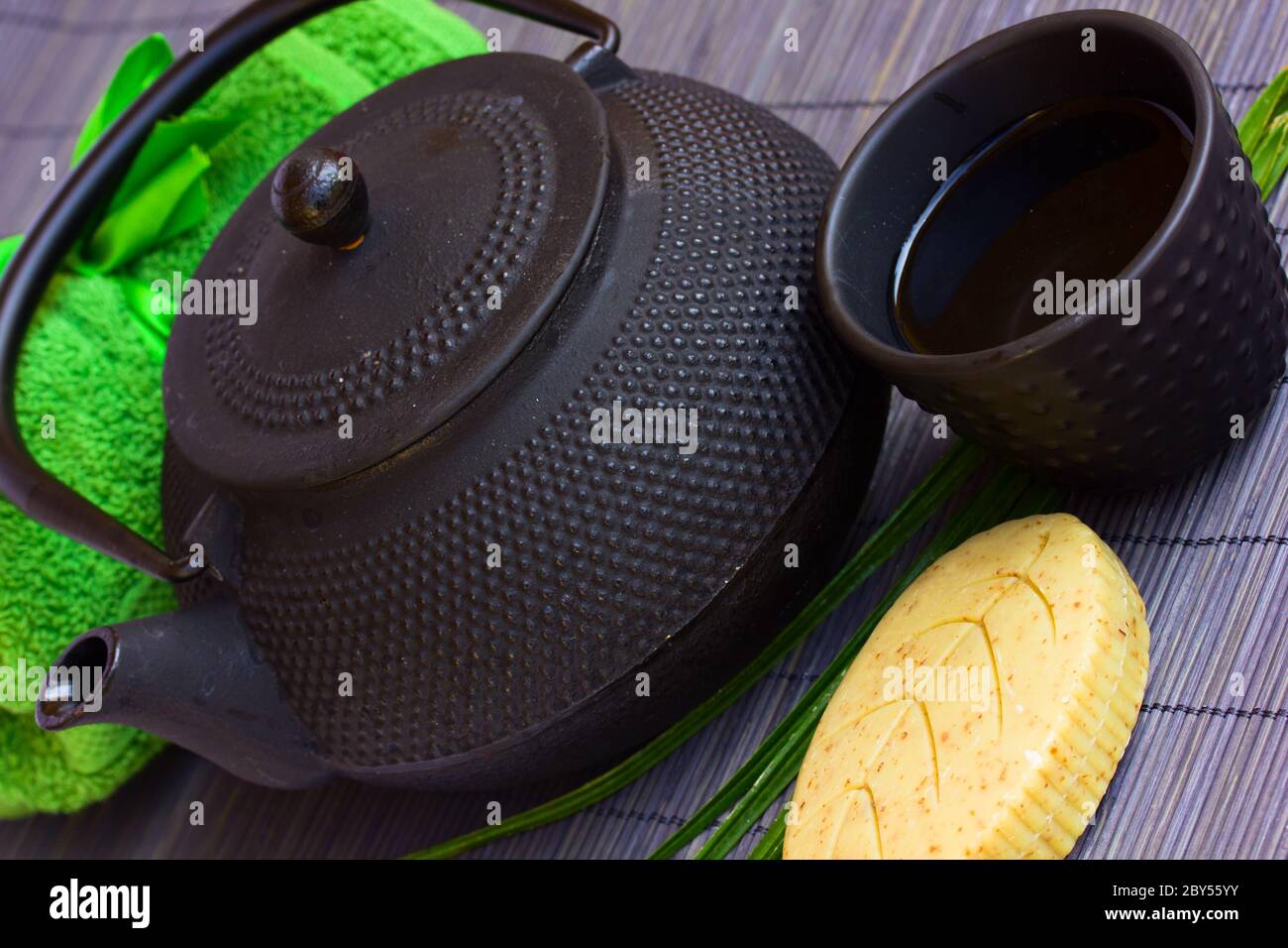 asian tea set and spa settings Stock Photo - Alamy