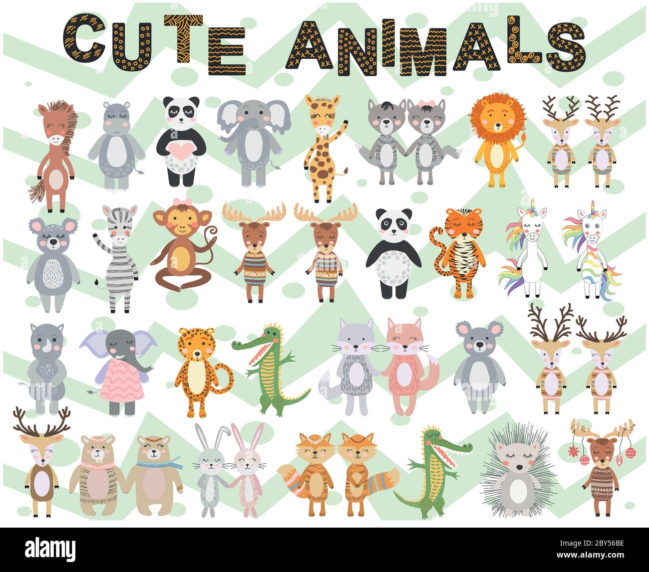 Cute Scandinavian Style Animals and Design Elements Stock Vector Image ...