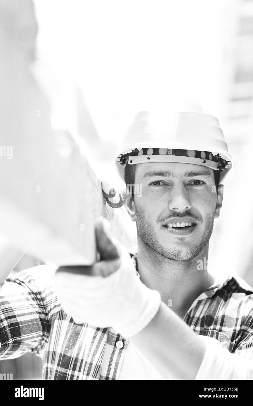 Construction worker work outside Black and White Stock Photos & Images ...