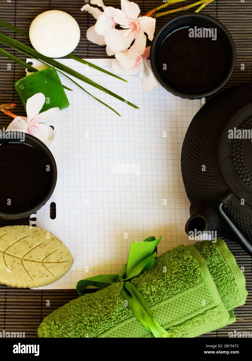 asian tea set and spa settings Stock Photo - Alamy