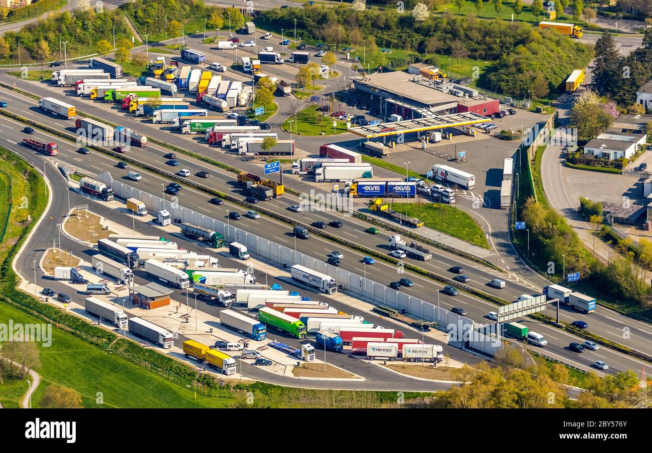 motorway A2 with rest area Bottrop and truck parking lot, 10.04.2019 ...