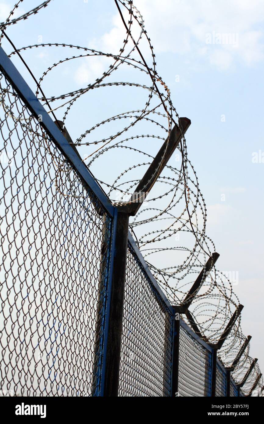 fence with barbed wire Stock Photo - Alamy