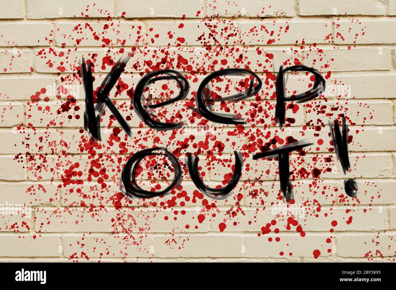 Keep Out danger inscription on a bloodstained brick wall Stock Photo ...