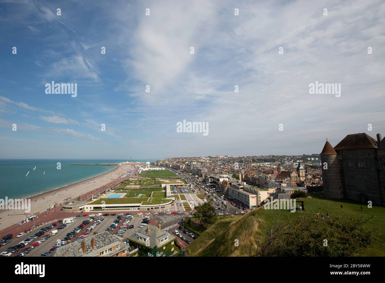 The northern French town of Dieppe seen from the cliffs above the town ...