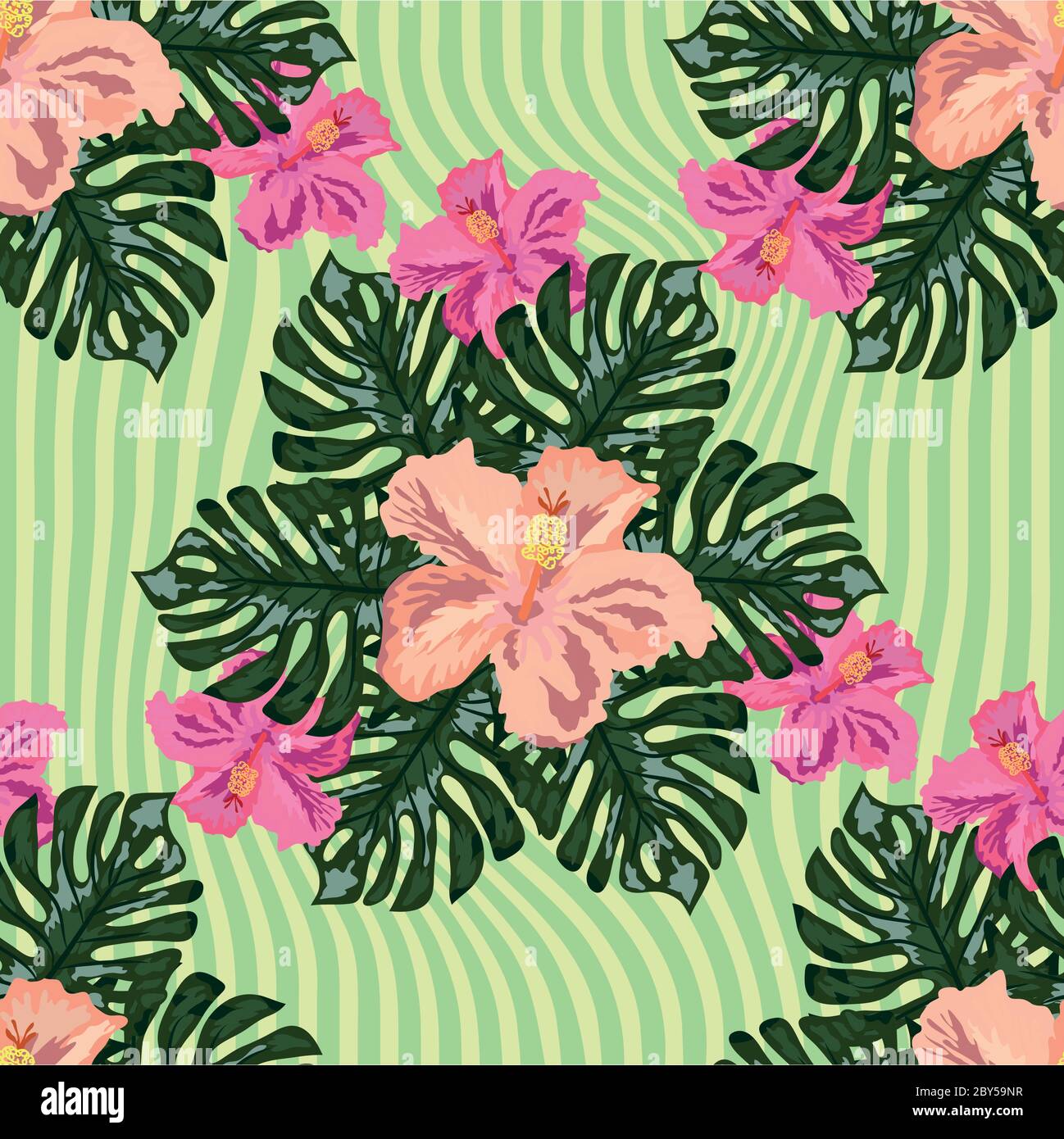 Exotic seamless pattern with tropical leaves and flowers on a black ...