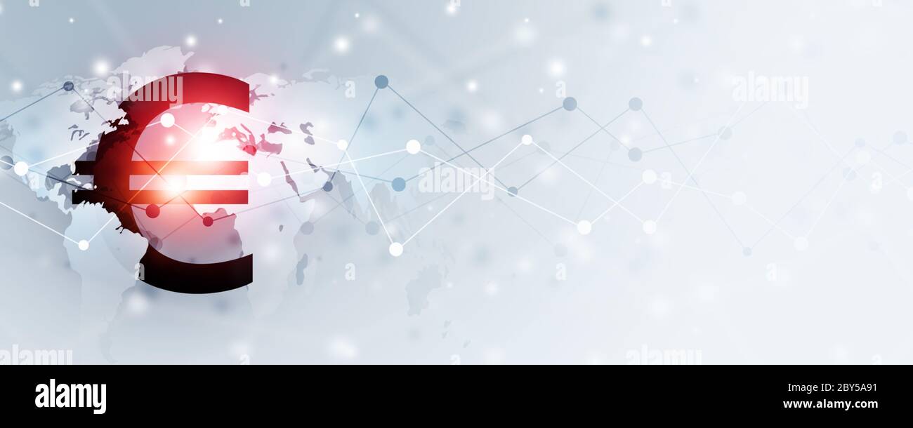 euro logo on a world map wide business banner Stock Photo - Alamy