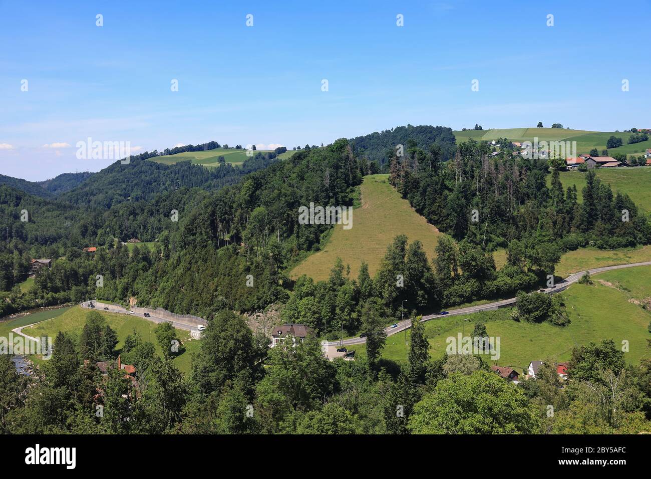 Hirzel pass street and Sihl river, Switzerland Stock Photo - Alamy
