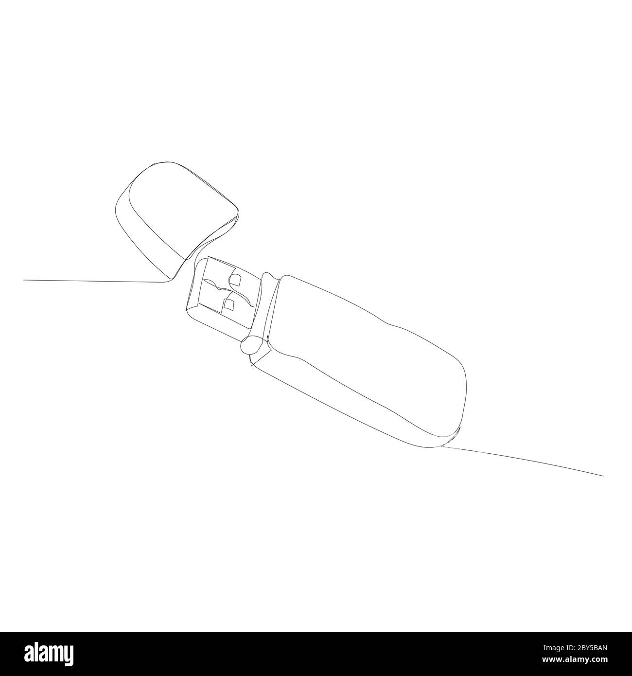 vector, on a white background, continuous line drawing of a flash drive ...