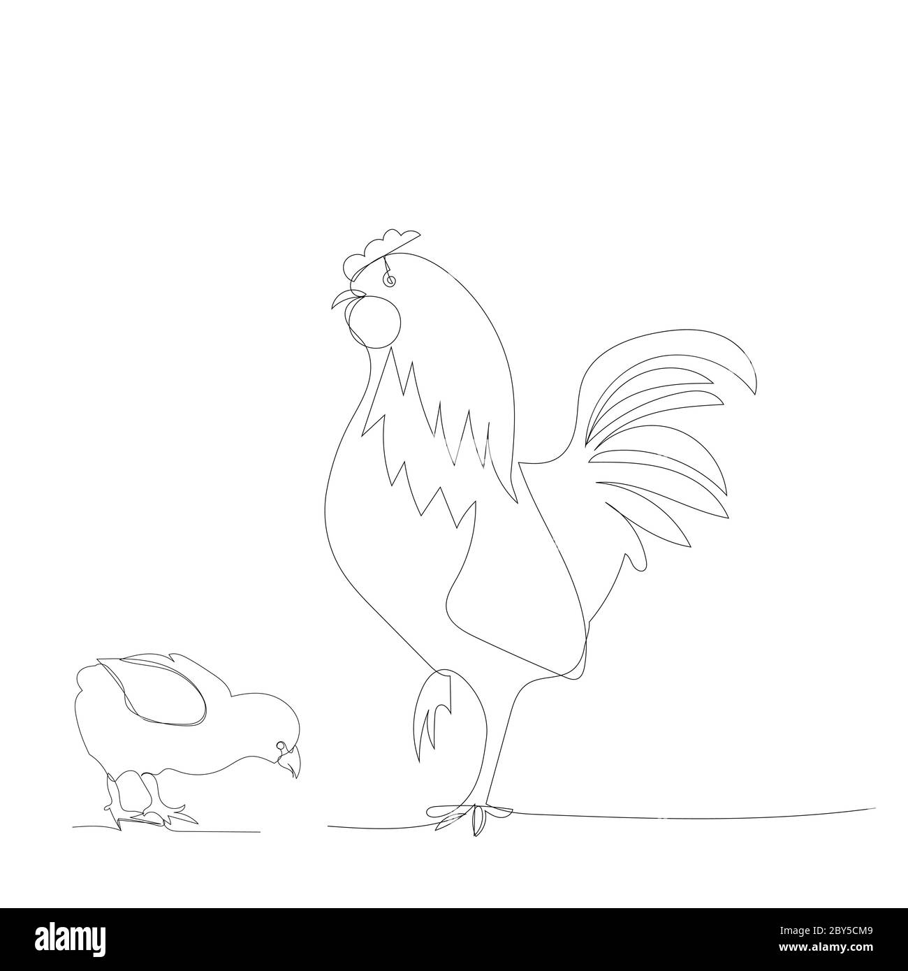 continuous line drawing of chickens and chicken, rooster Stock Vector ...