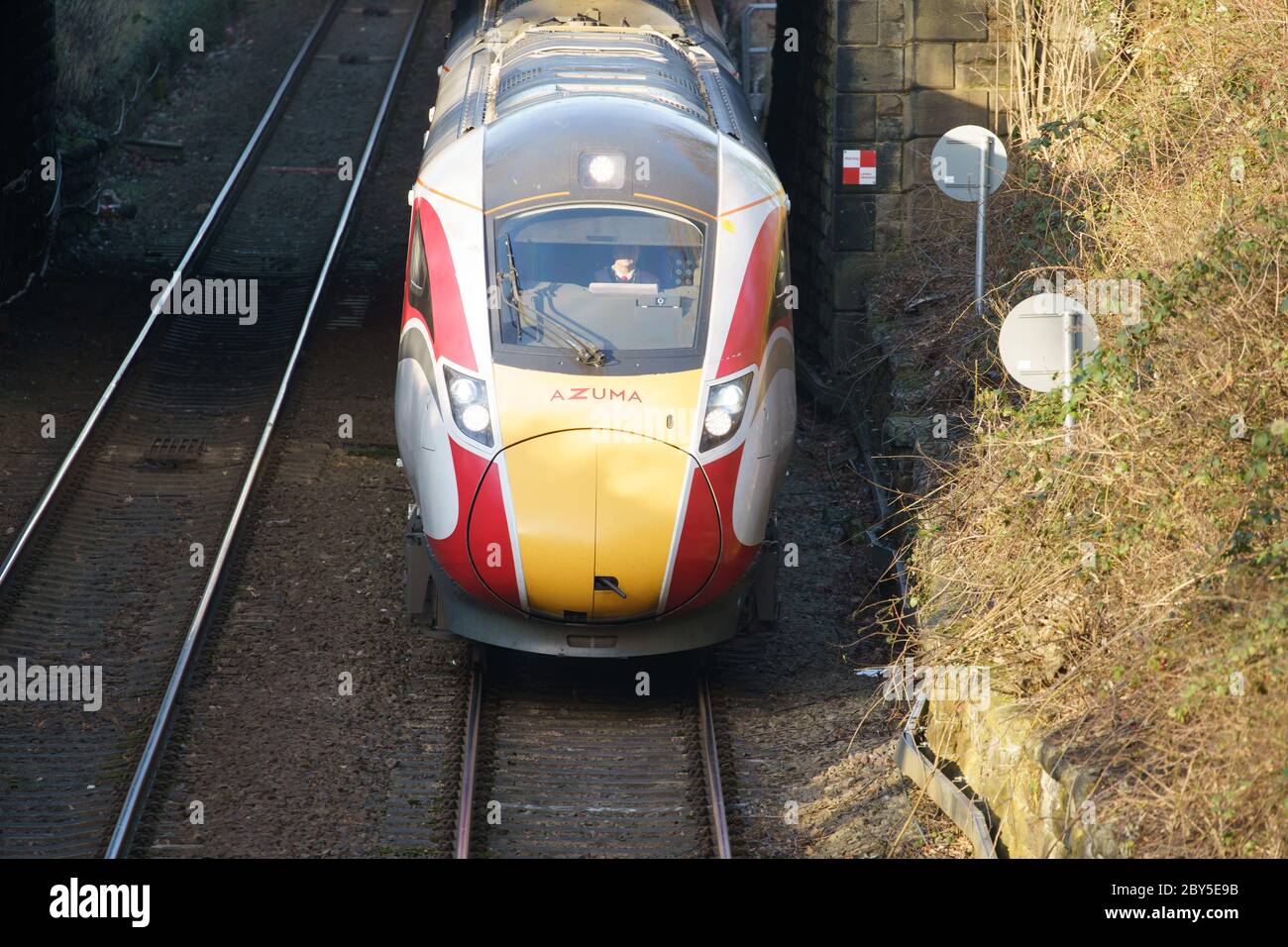 New Azuma High Speed Train travelling along the Harrogate to London ...
