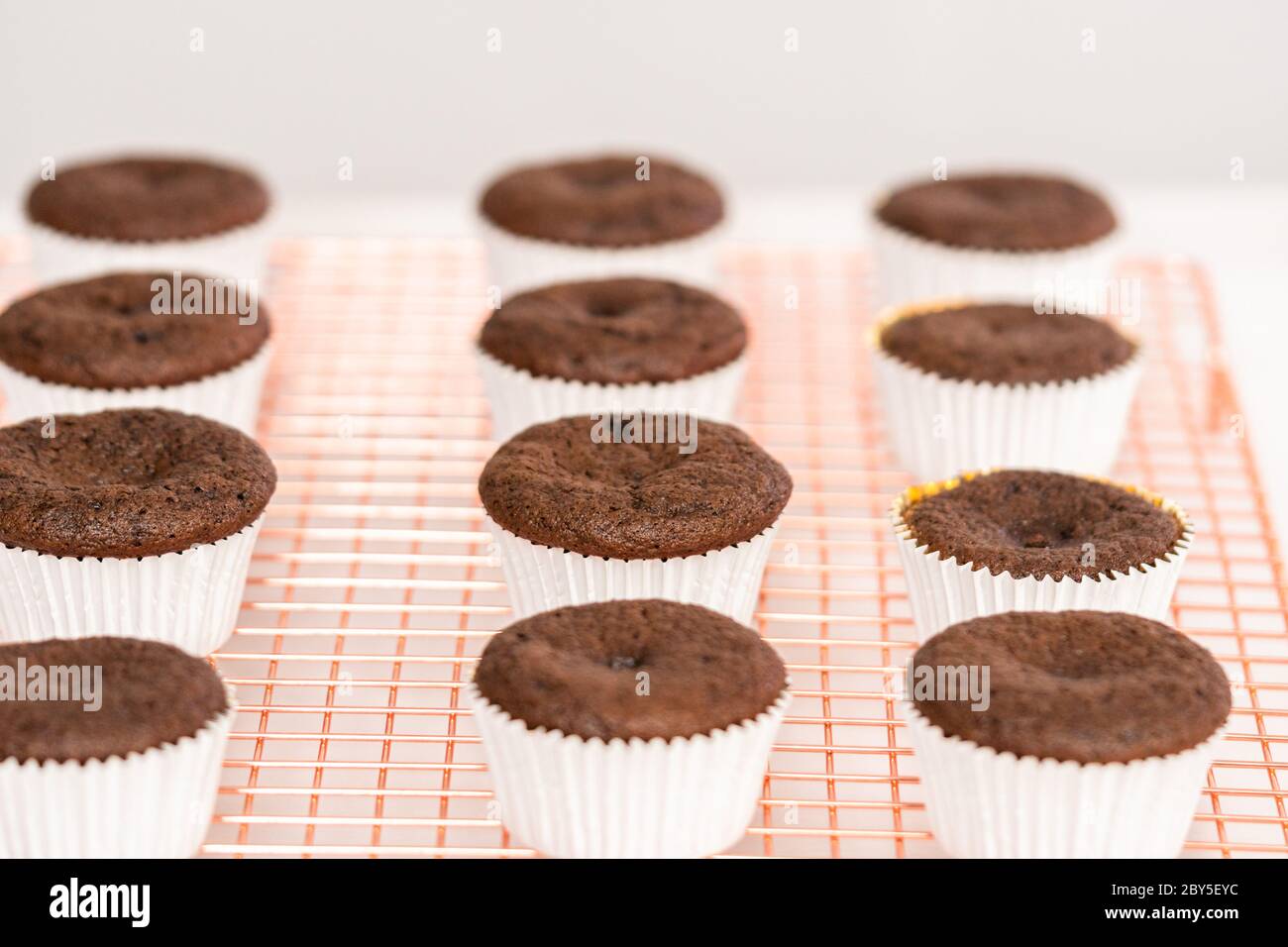 Cooling chocolate cupcakes before decorating them with icing Stock ...