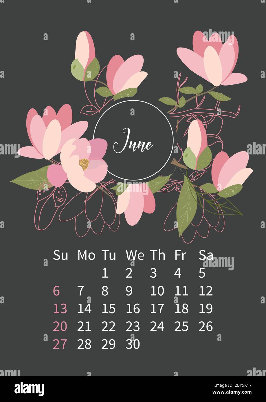 Flower Calendar 2021 with bouquets of flowers Stock Vector Image & Art ...