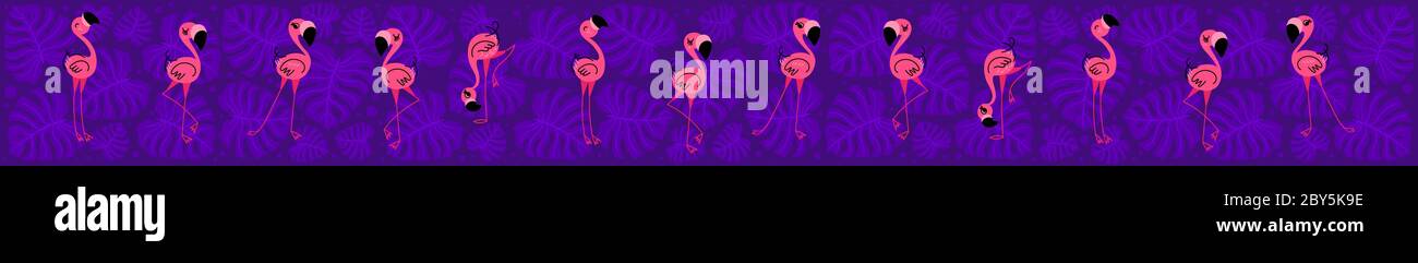 Long web banner with cute cartoon flamingos. Social media cover image ...
