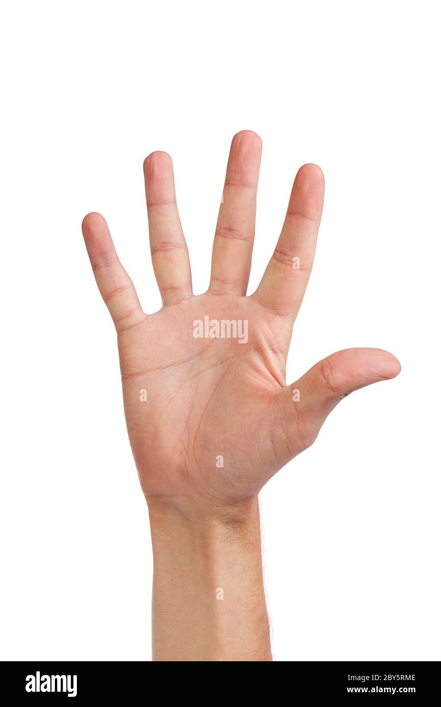 Hand gesture number five closeup isolated on white Stock Photo - Alamy