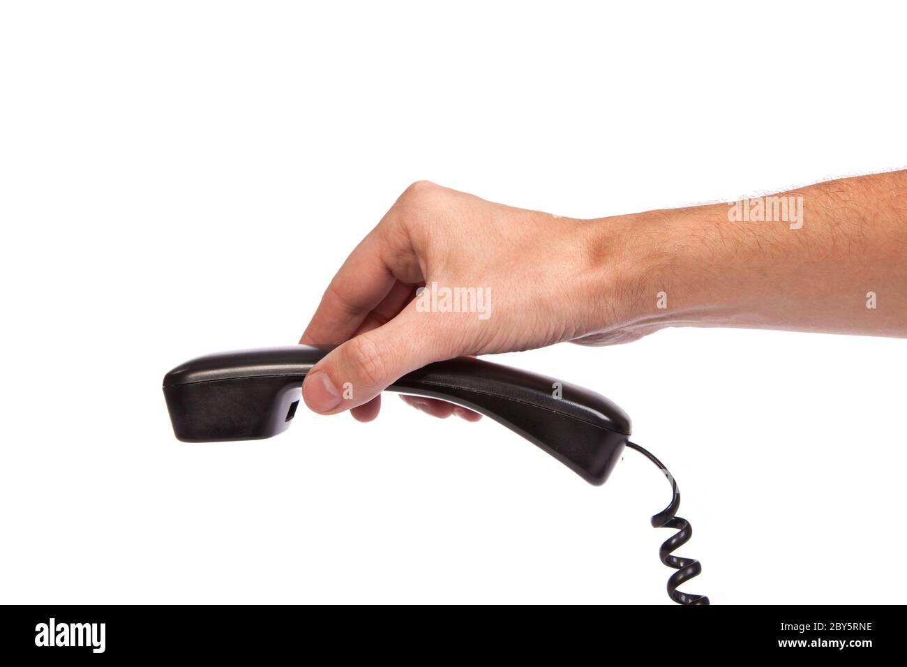 Hand holding an old black telephone tube Stock Photo - Alamy