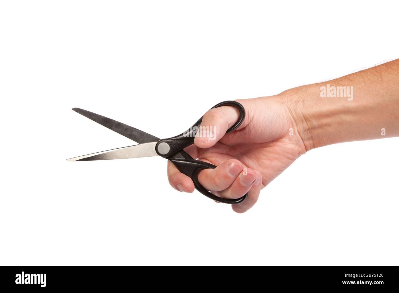 Hand is holding scissors isolated Stock Photo - Alamy