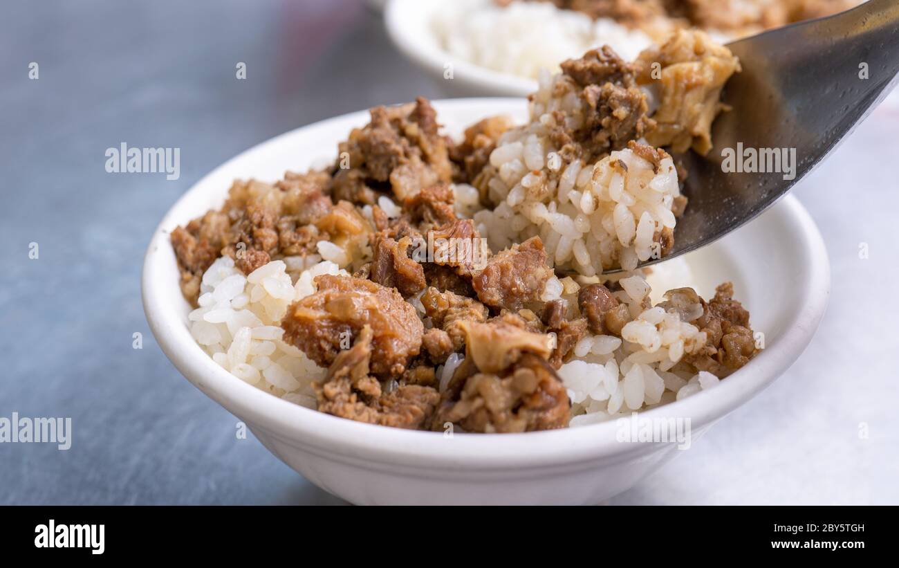 Braised meat rice, stewed beef over cooked rice in Tainan, Taiwan ...