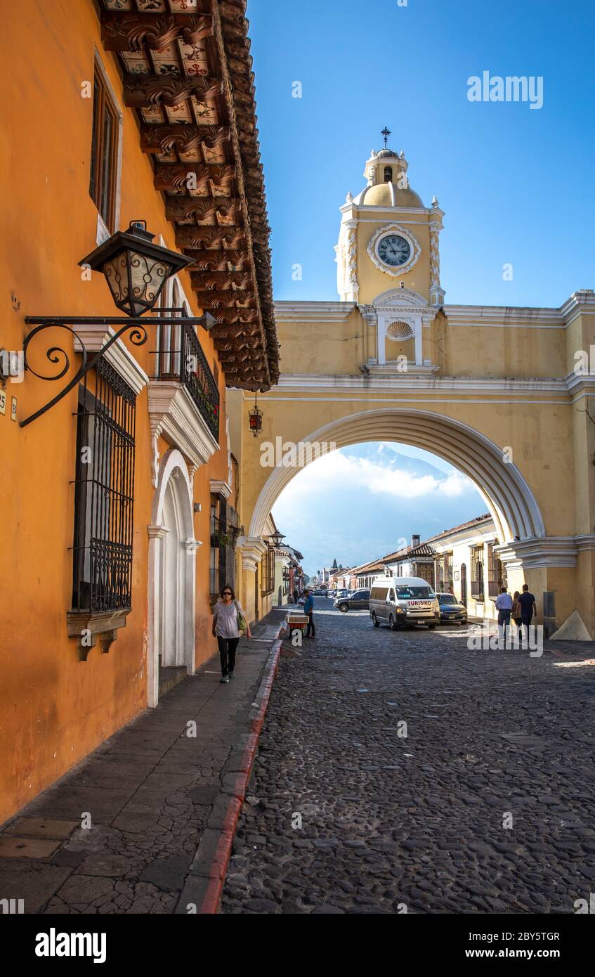 Antigua, Guatemala, 28th February 2020: colorful buildings of colonial ...