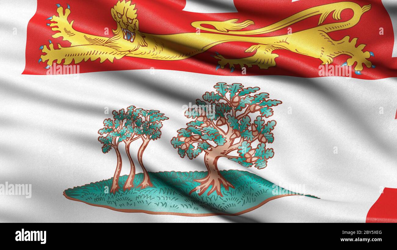 Flag of Prince Edward Island waving in the wind. 3D illustration Stock ...