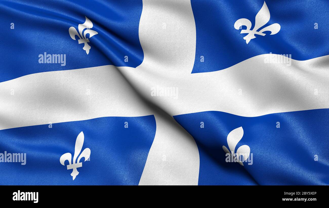 Flag of Quebec waving in the wind. 3D illustration Stock Photo - Alamy
