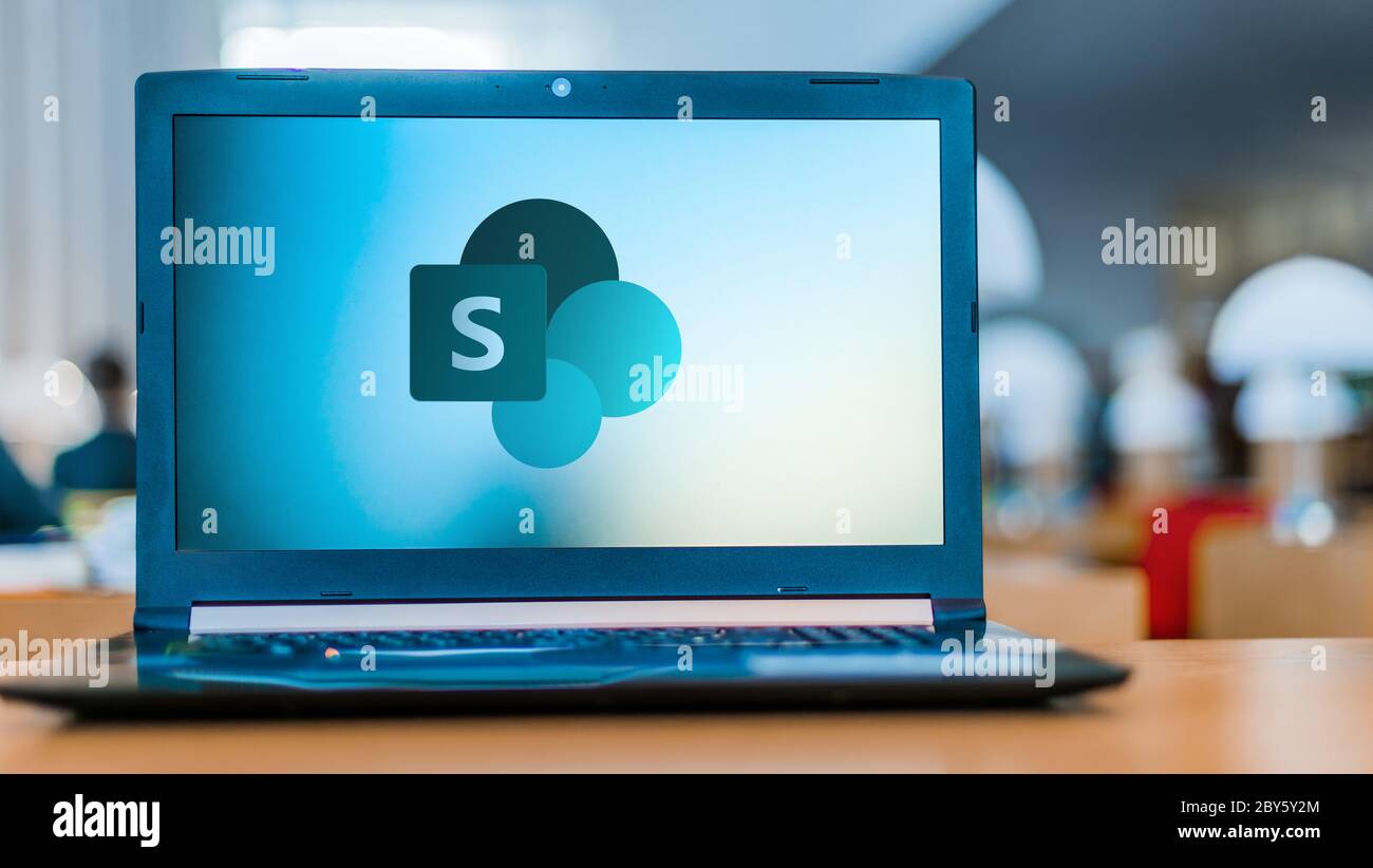 POZNAN, POL - FEB 19, 2020: Laptop computer displaying logo of ...