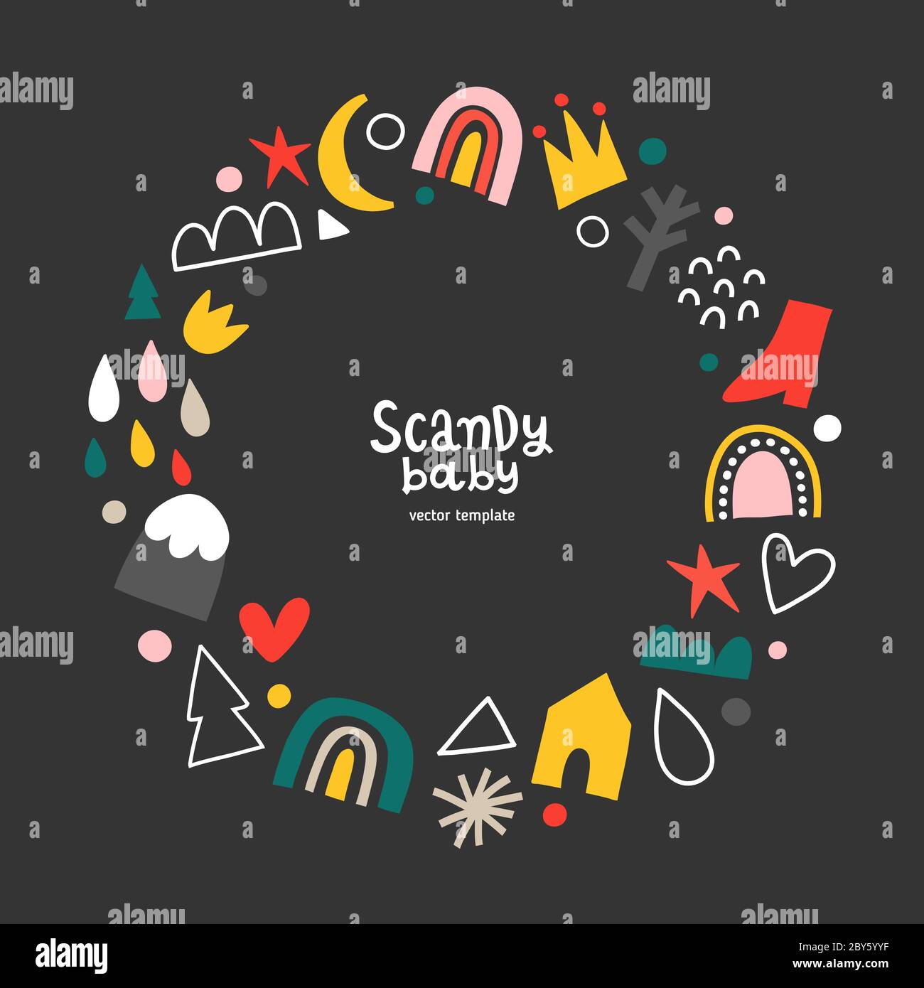 Scandinavian frame template for babies, vector border with copy space ...