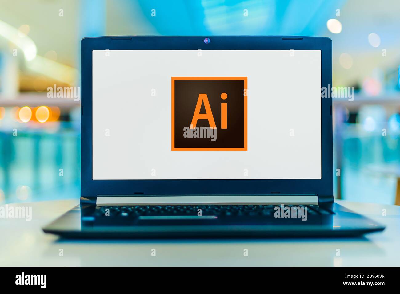 POZNAN, POL - FEB 22, 2020: Laptop computer displaying logo of Adobe ...