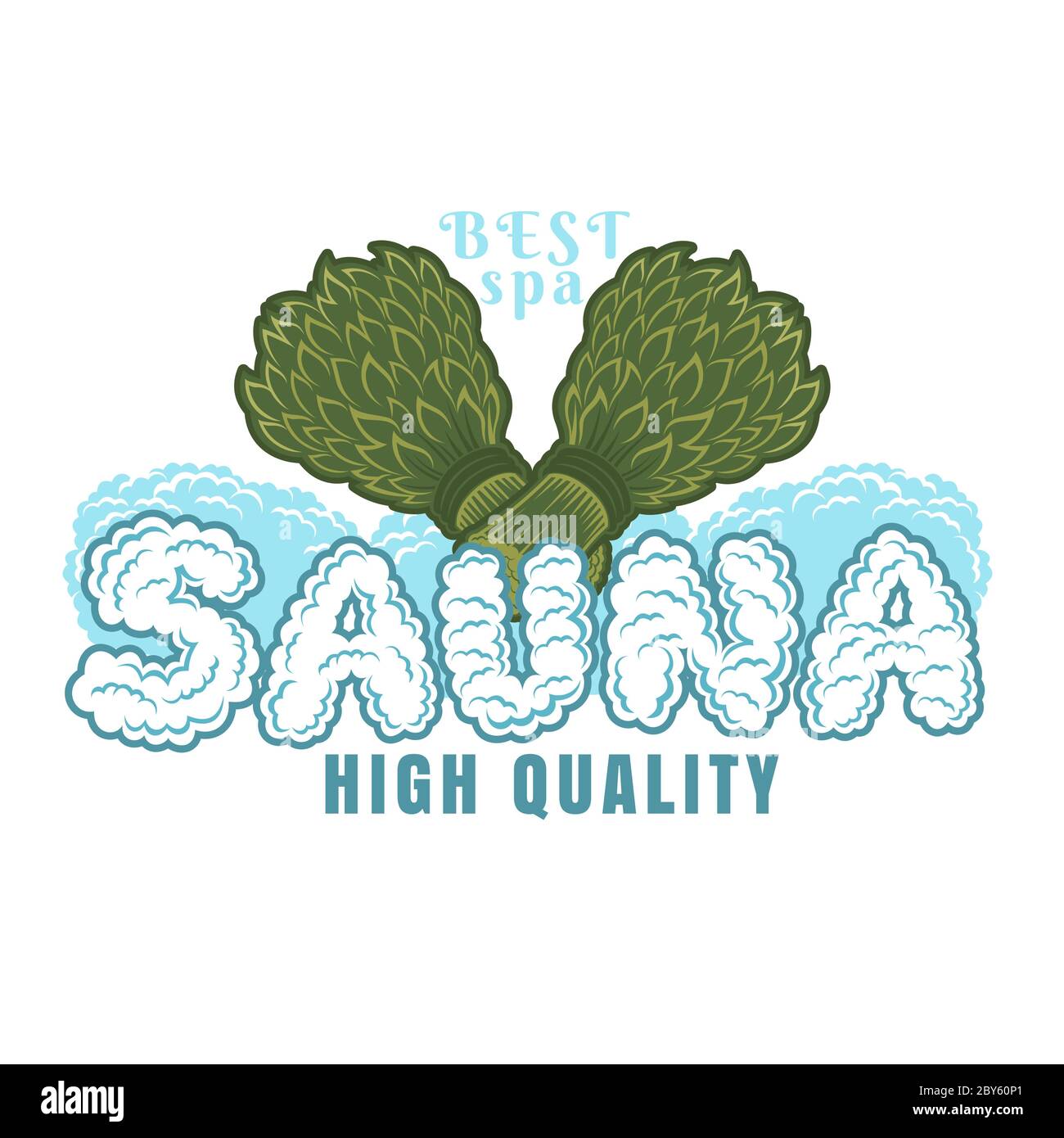 Label for sauna, banya or bathhouse. Two crossed besoms. Word sauna ...