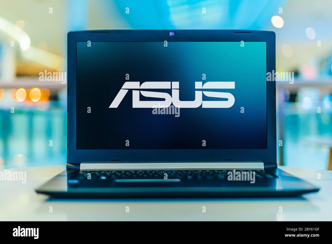 POZNAN, POL - MAR 24, 2020: Laptop computer displaying logo of Asus, a ...