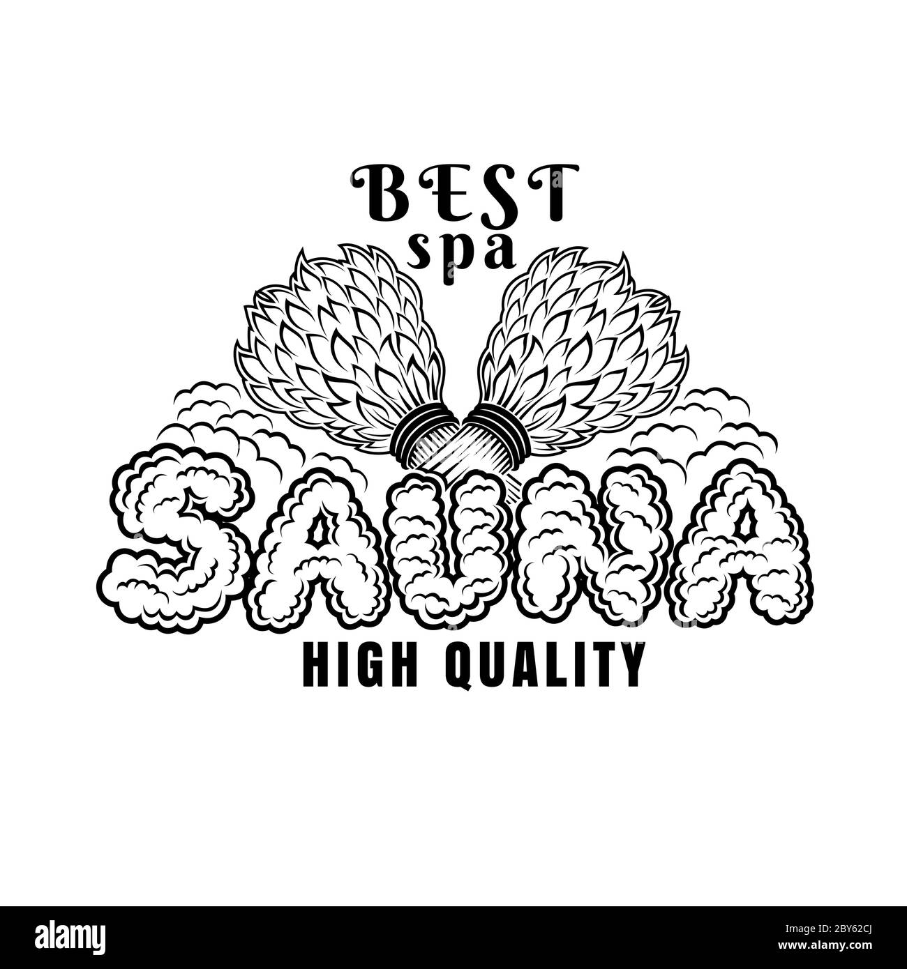 Label for sauna, banya or bathhouse. Two crossed besoms. Word sauna ...