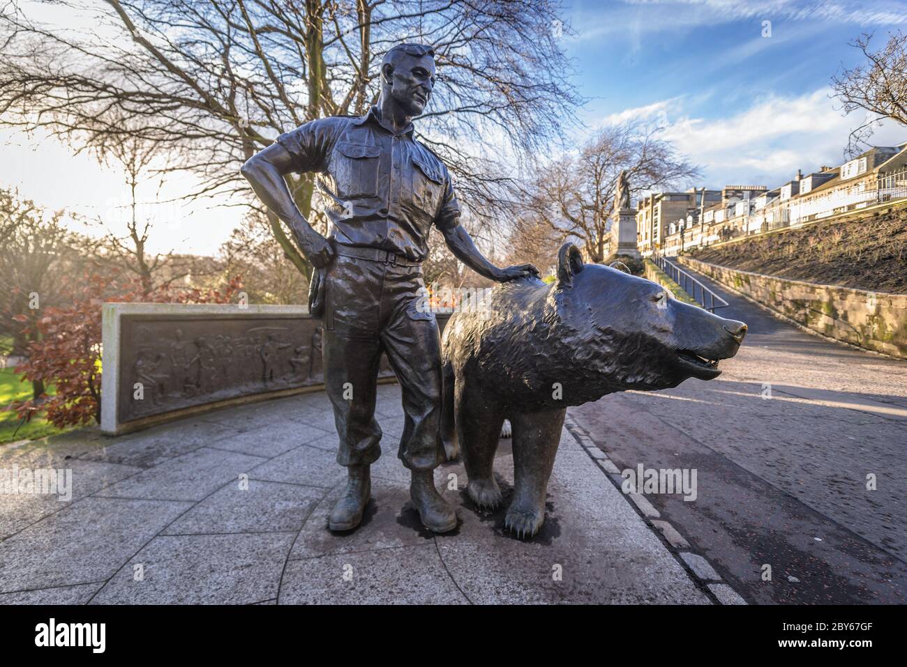 Statue of Wojtek the Soldier Bear in Princes Street Gardens public park ...