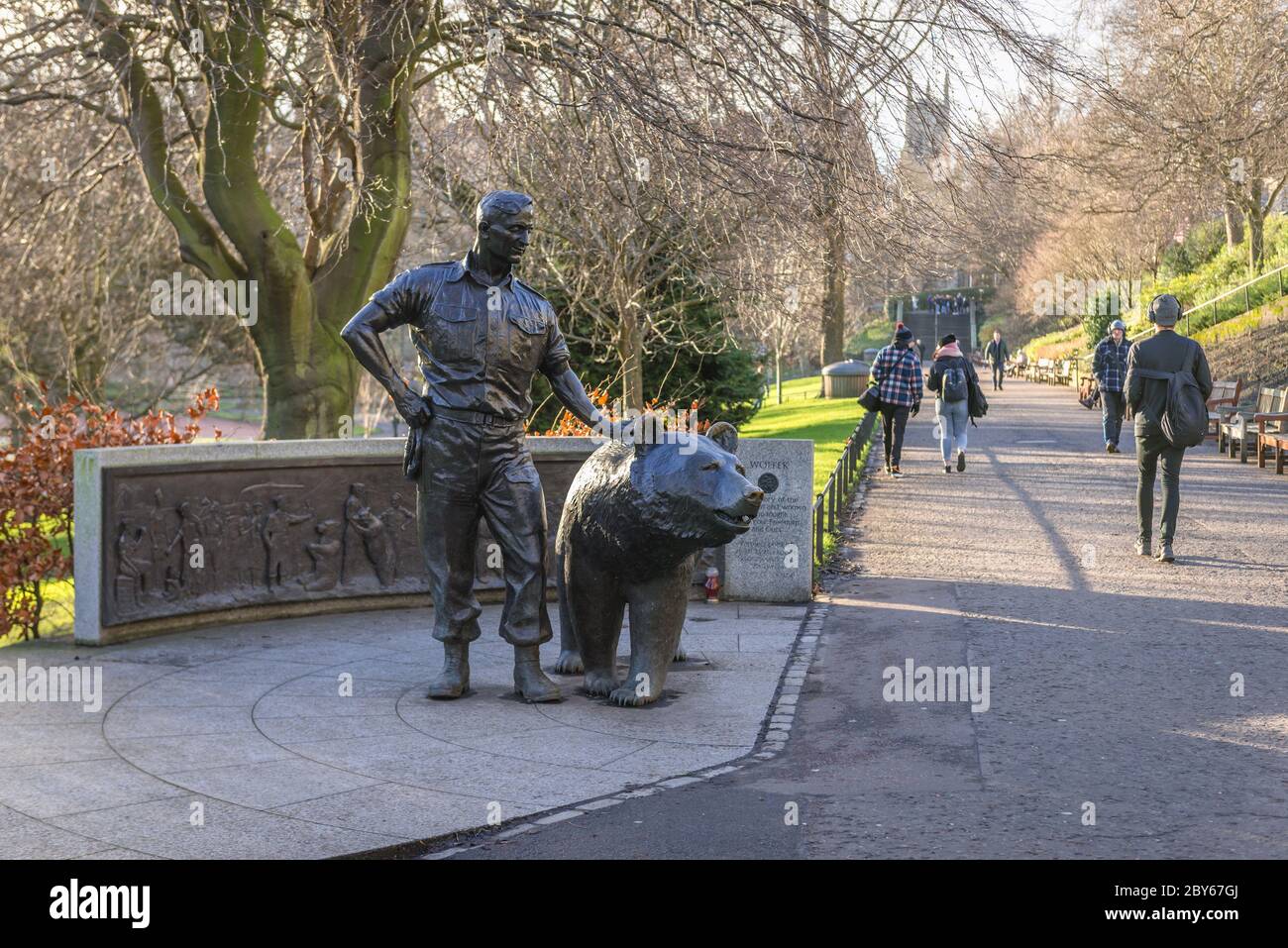 Statue of Wojtek the Soldier Bear in Princes Street Gardens public park ...