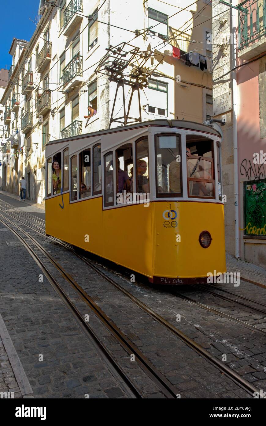 famous funicular in the streets of Lisbon in Portugal Stock Photo - Alamy