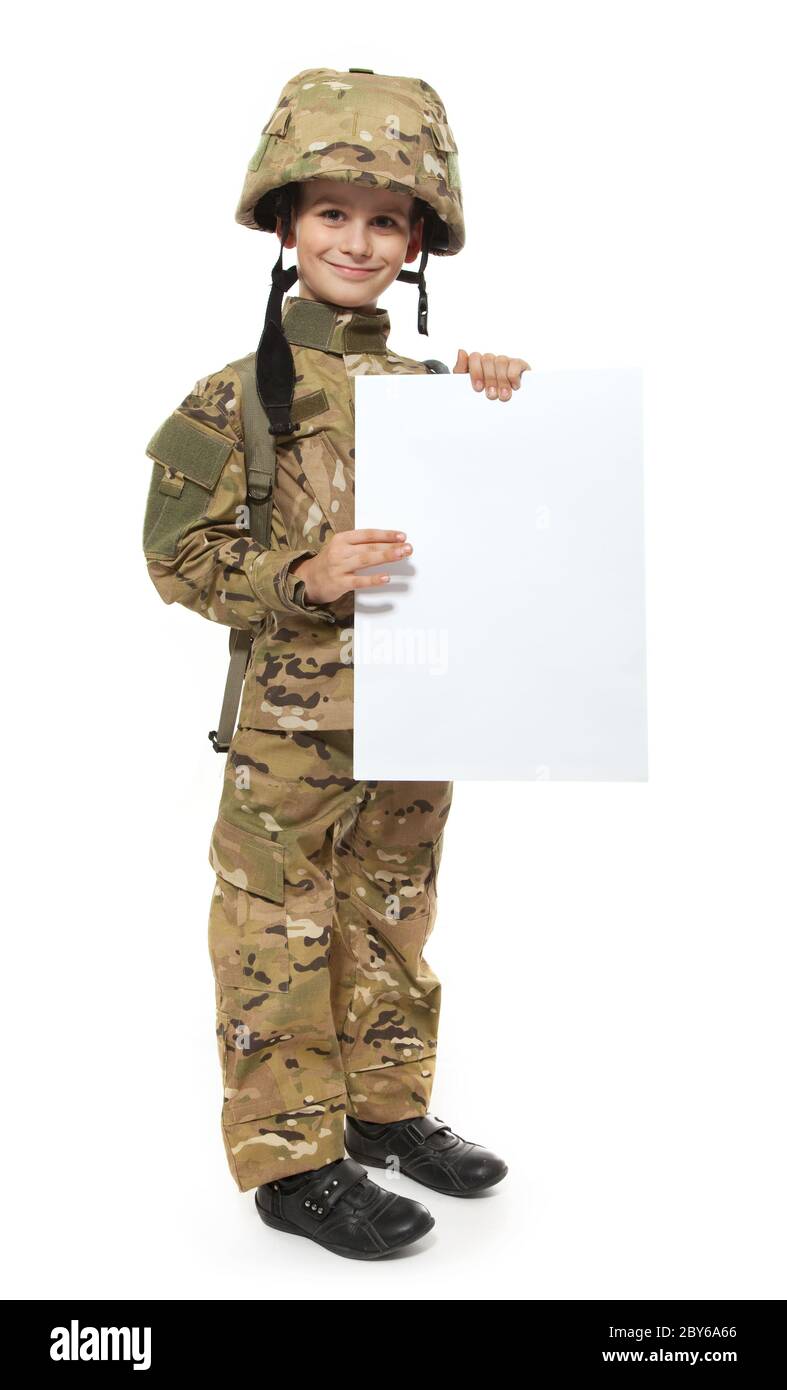 Young soldier holding a poster Stock Photo - Alamy