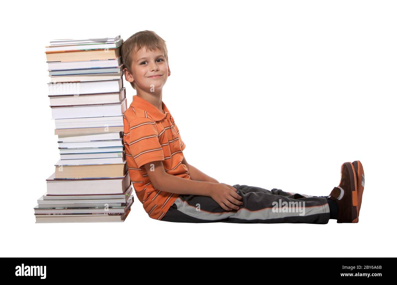 Boy and books Stock Photo - Alamy