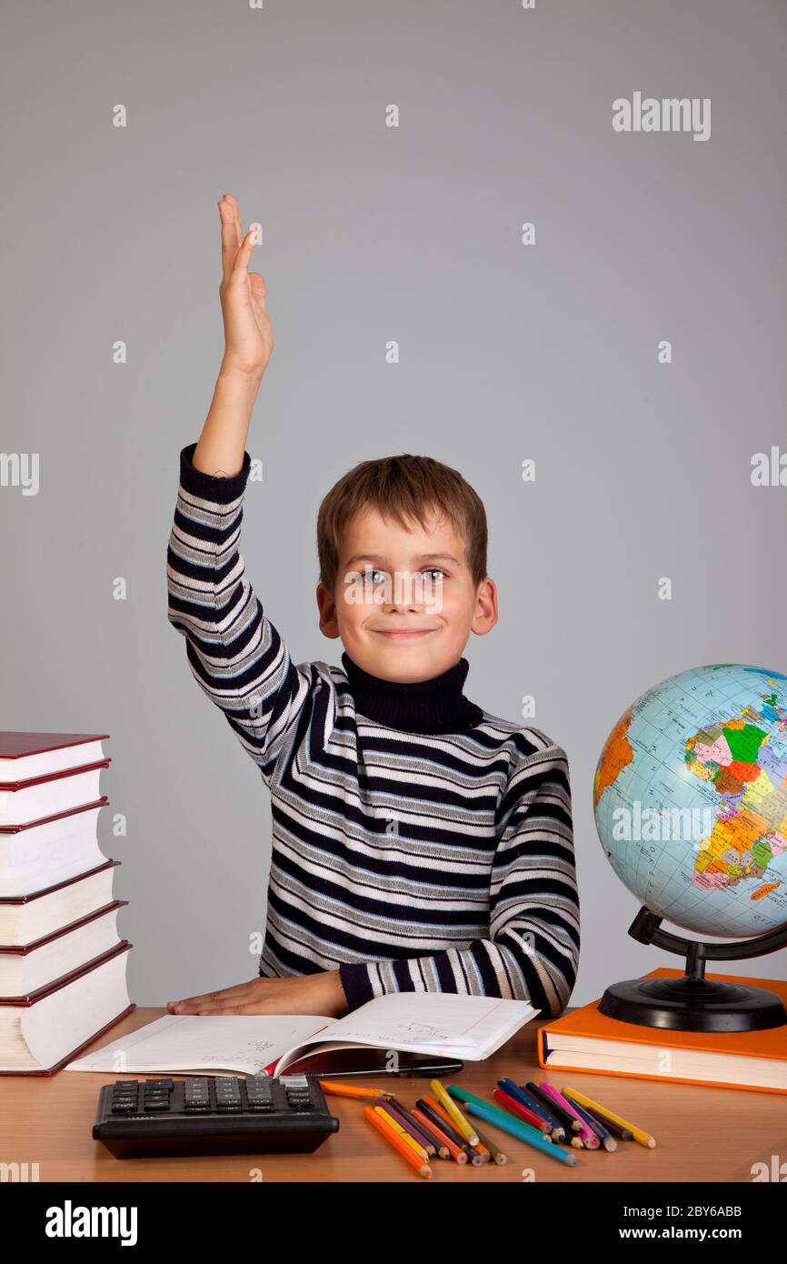 Cheerful Schoolboy ready to answer question Stock Photo - Alamy